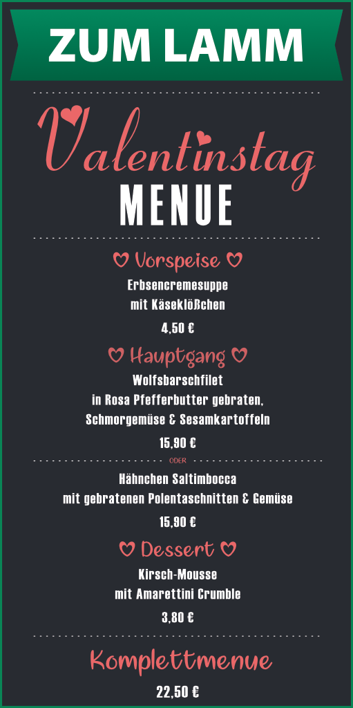 Menü am Valentinstag vom Brauereigasthof - Lammbräu